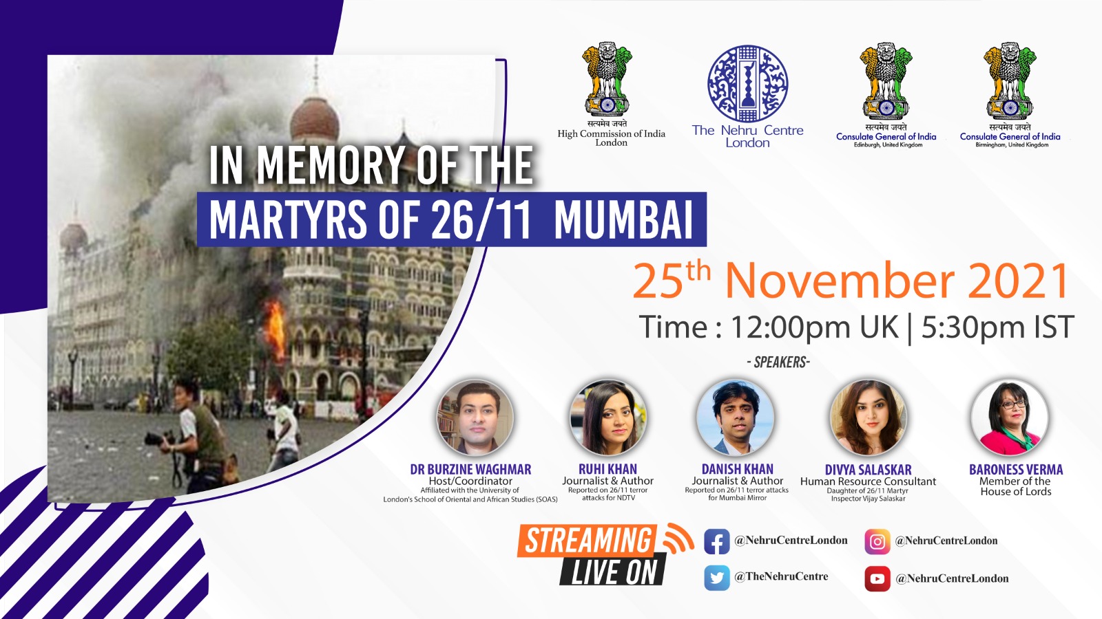 Discussion on "In memory of the martyrs of 26/11 Mumbai" - Nehru Centre ...