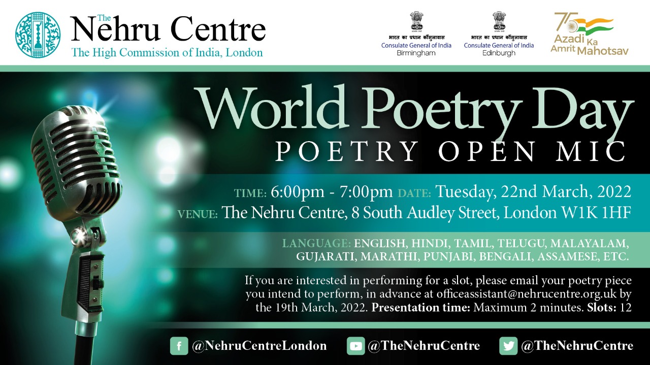 World Poetry Day : Poetry Open Mic - Nehru Centre London